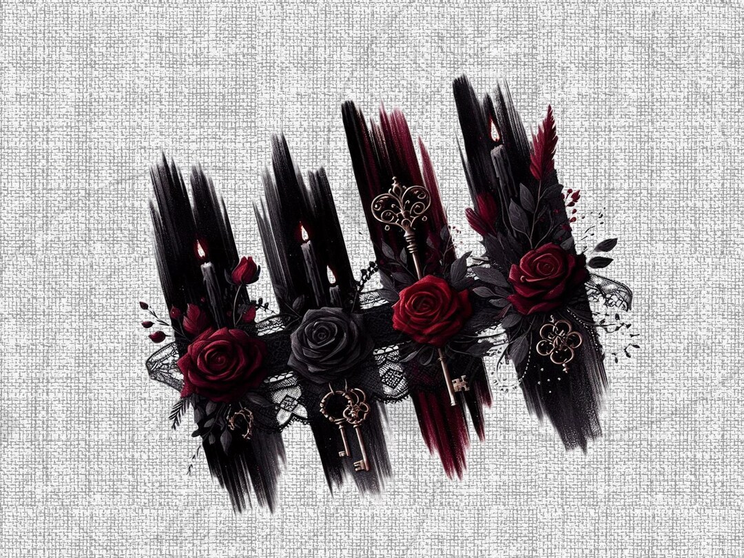 Gothic Floral Key Brushstroke: Black & Red Roses Design (digital ...