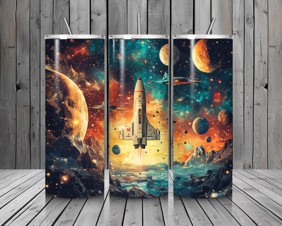 Space Ship Planet and Moon Retro Seamless Tumbler Design - Sublimation ...