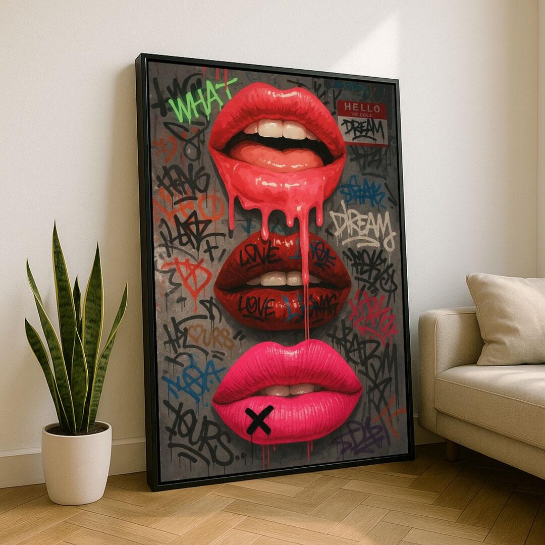 Graffiti Lips Canvas Art Print | Bold Urban Wall Decor - Etsy