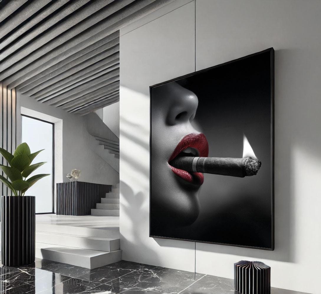 Smoking Woman Cigar Canvas Print | Bold Red Lips, Modern Art - Etsy