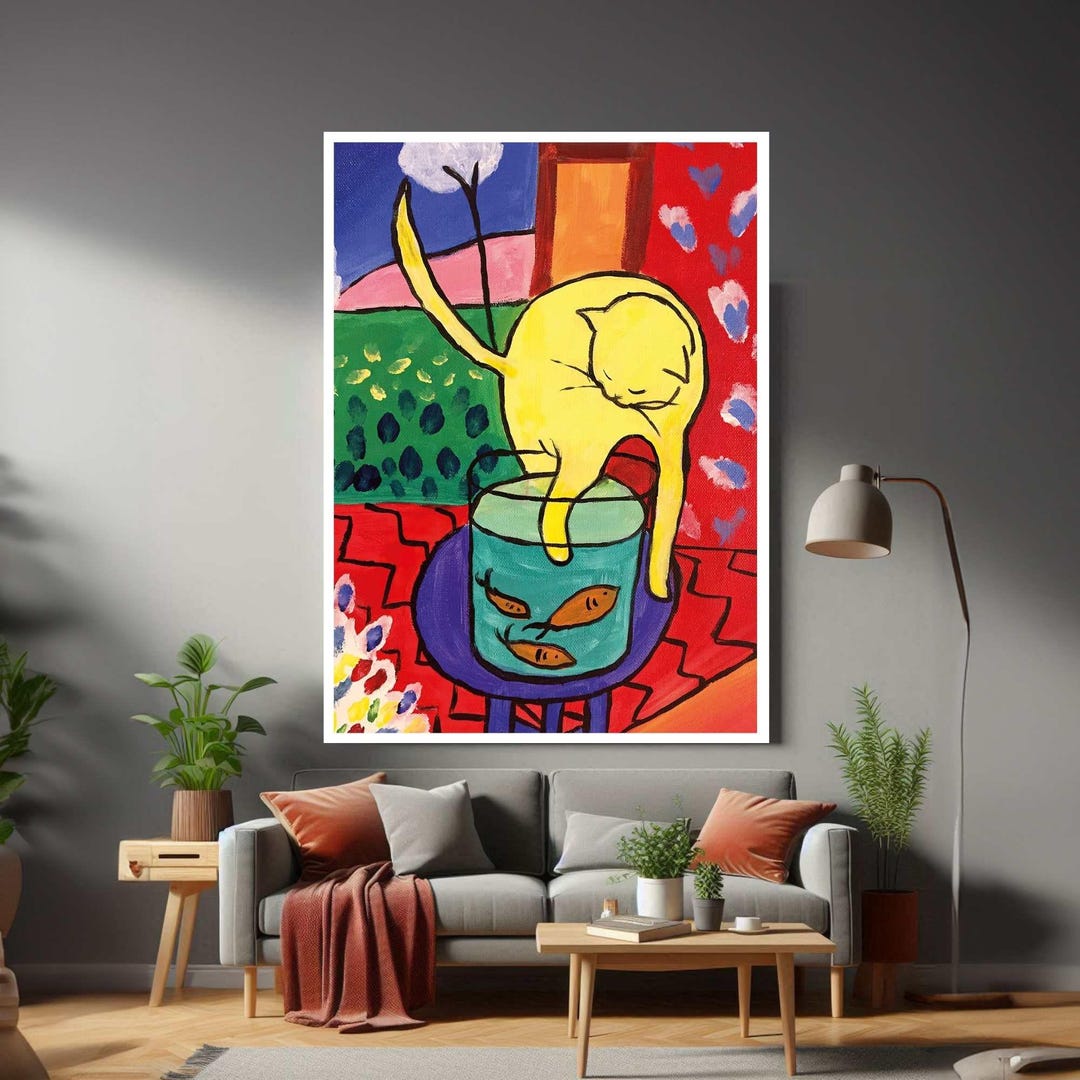 Matisse Cat With Red Fish, Framed Modern Canvas Art Print - Etsy