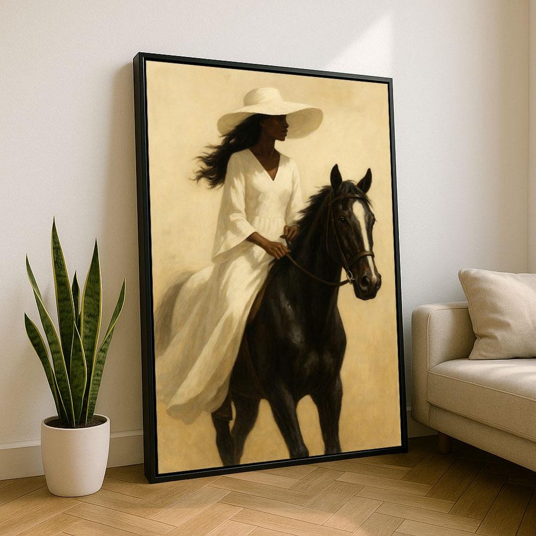 Black Woman on Horse Canvas Print | Elegant Equestrian Wall Art - Etsy
