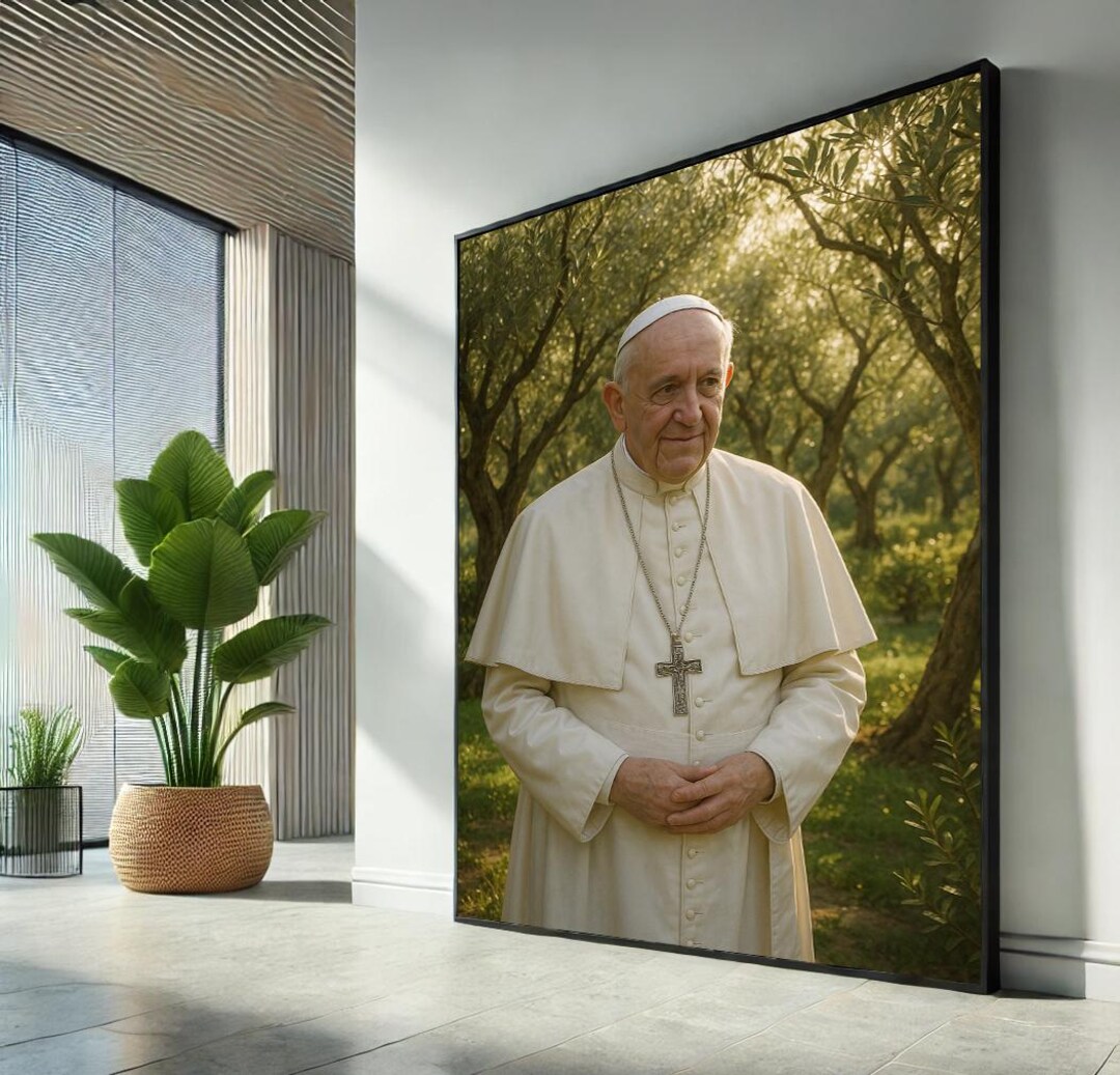 Pope Francis Garden Portrait Canvas, Pastoral Religious Art, Canvas ...