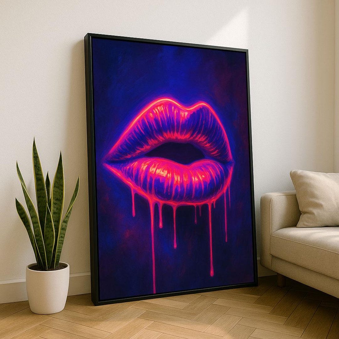 Neon Lips Pop Art Canvas Print | Bold Statement Decor - Etsy