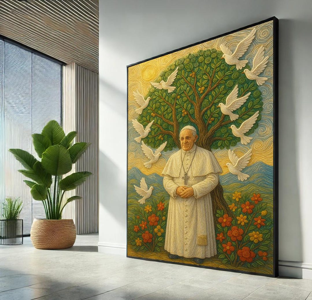 Pope Francis Tree of Life Canvas, Peaceful Spiritual Art, Canvas Wall ...