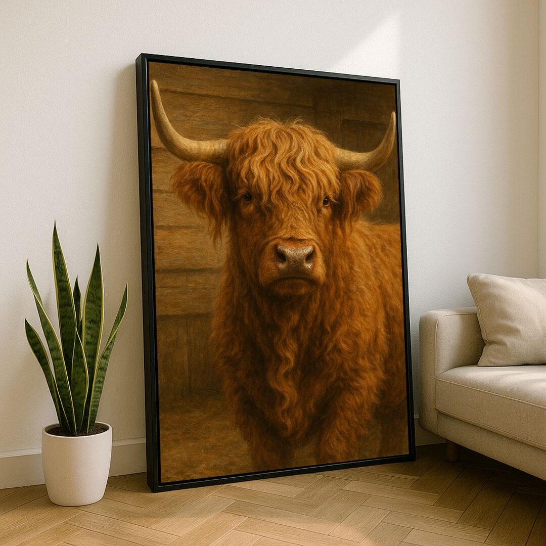 Majestic Highland Cow Portrait Canvas Wall Art Print | Rustic Living ...