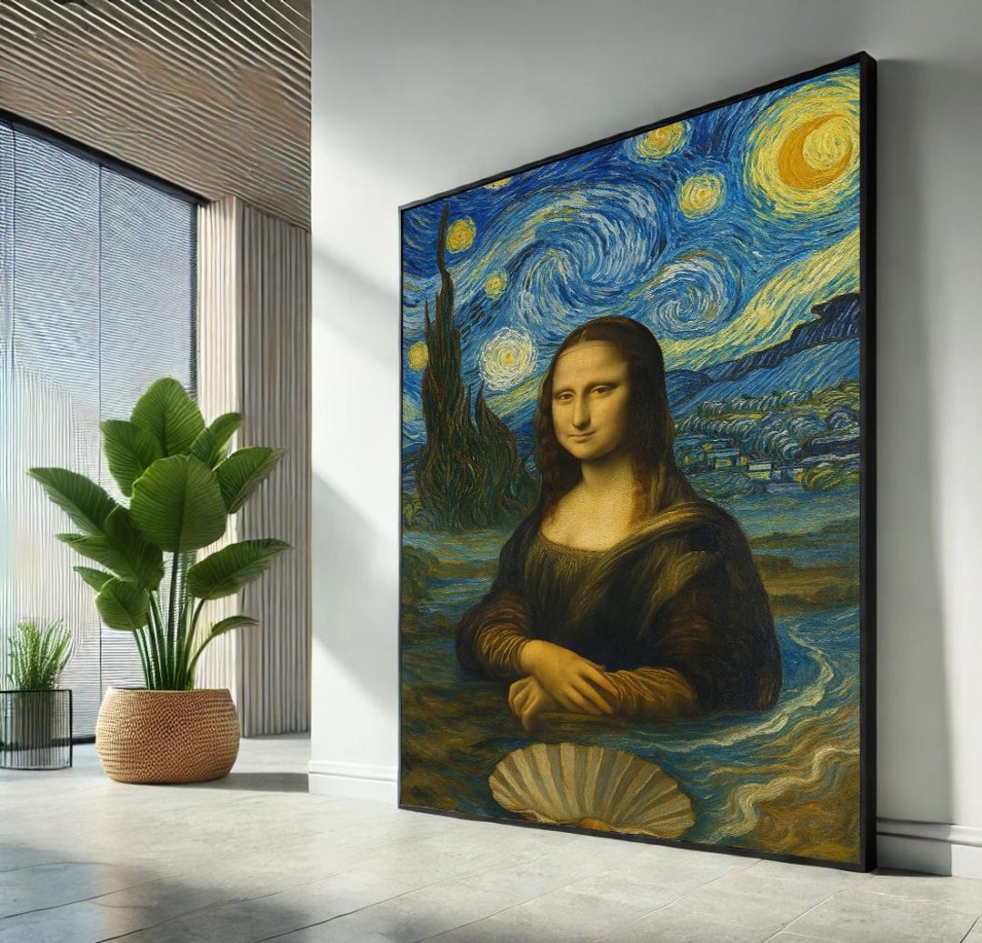 Mona Lisa in Starry Night, Van Gogh and Da Vinci Fusion Art, Iconic ...