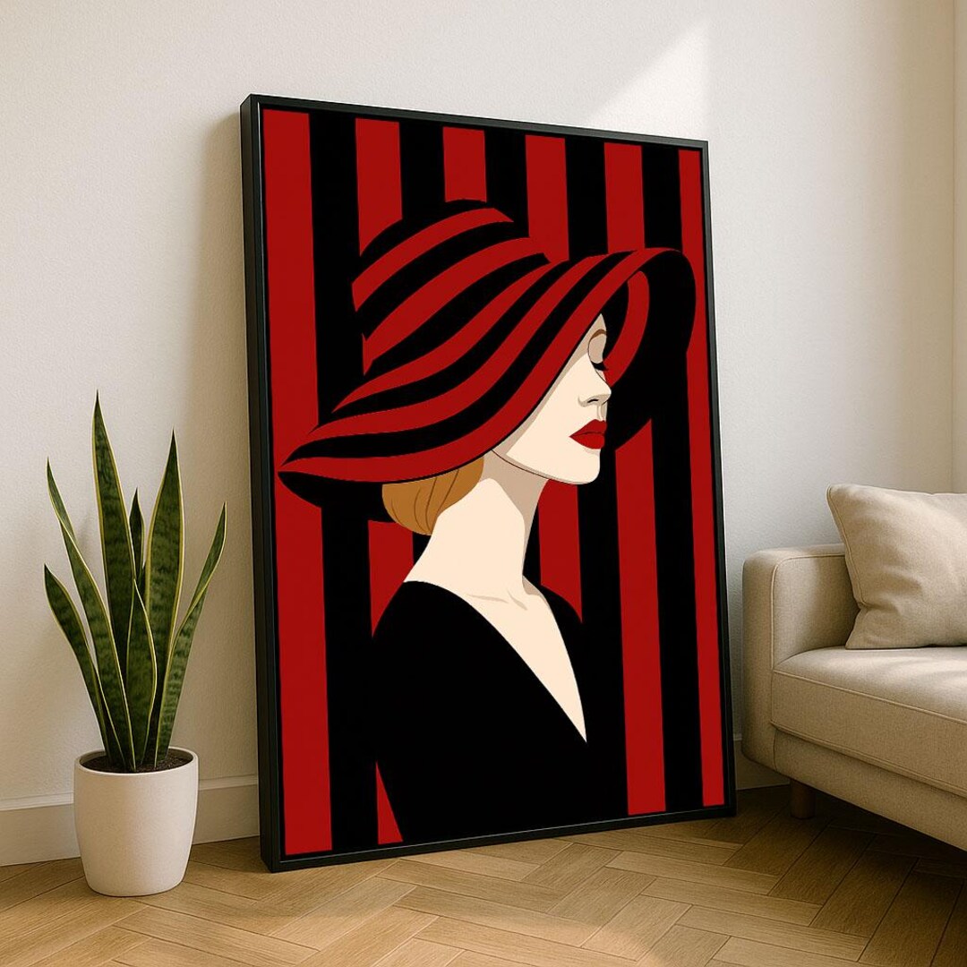 Red and Black Woman Portrait Art | Modern Canvas Print - Etsy