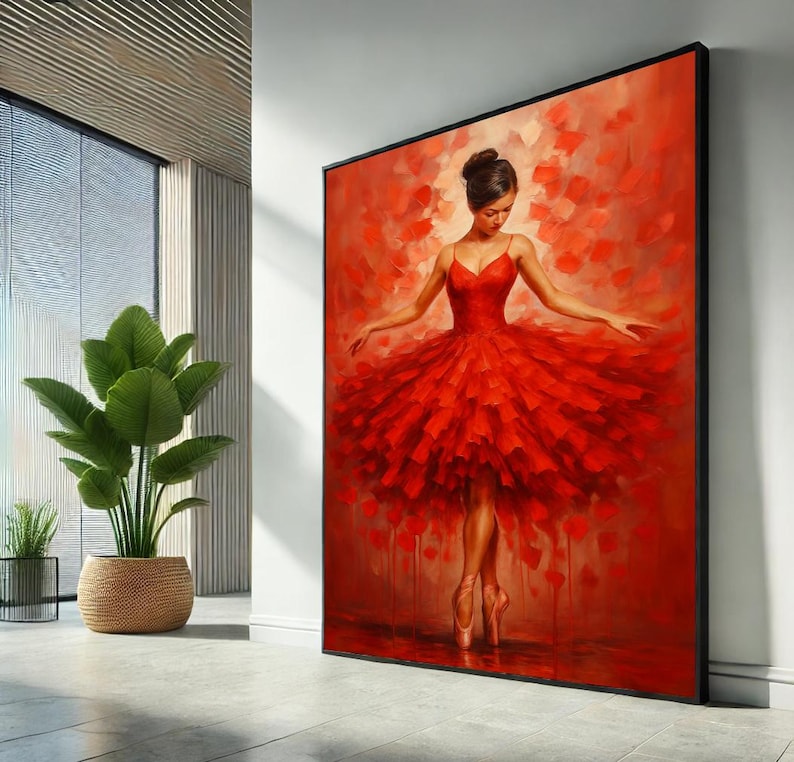 Red Ballerina Canvas Print, Expressionist Ballet Wall Art, Ready to ...