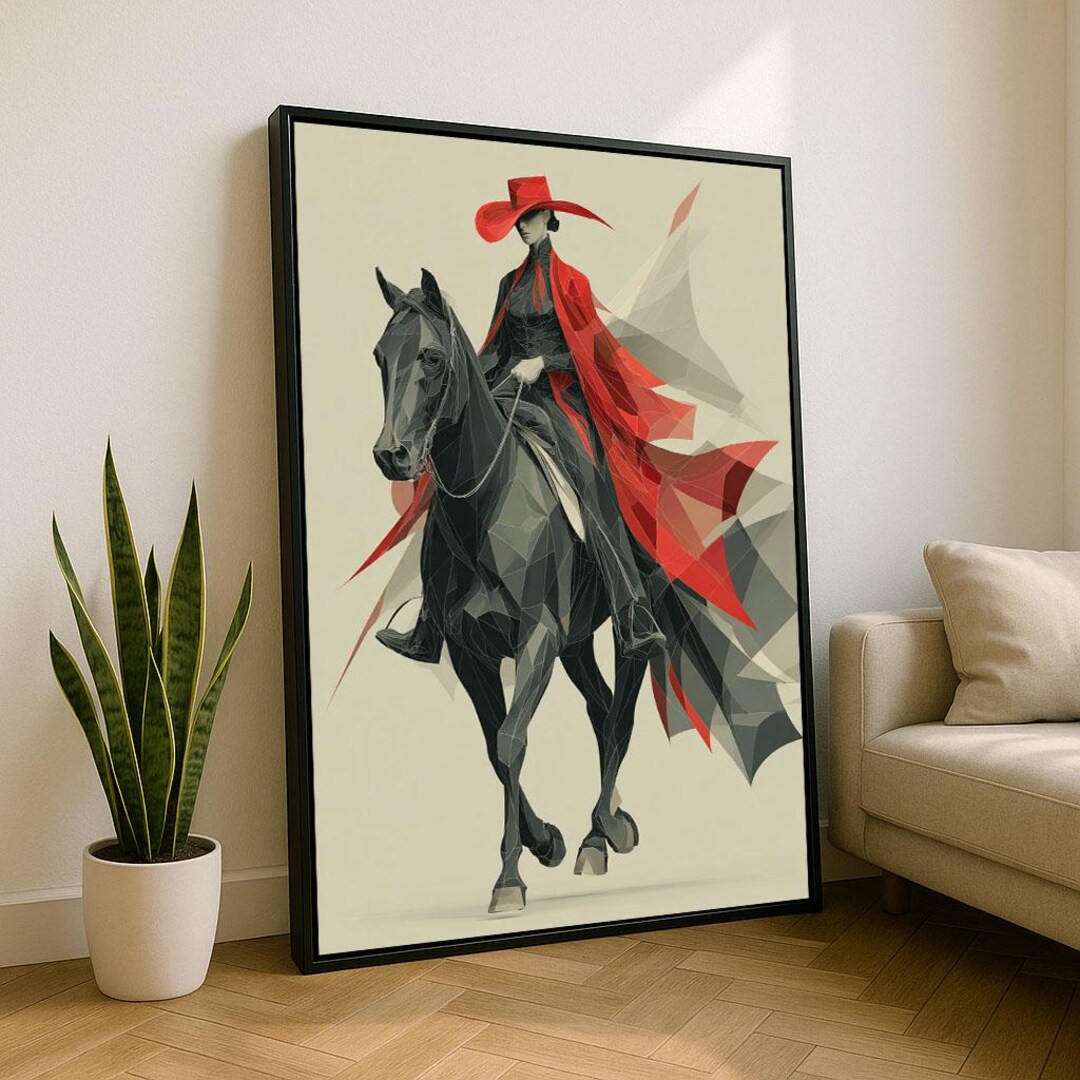 Modern Equestrian Rider Abstract Canvas Wall Art Print Bold Red and ...