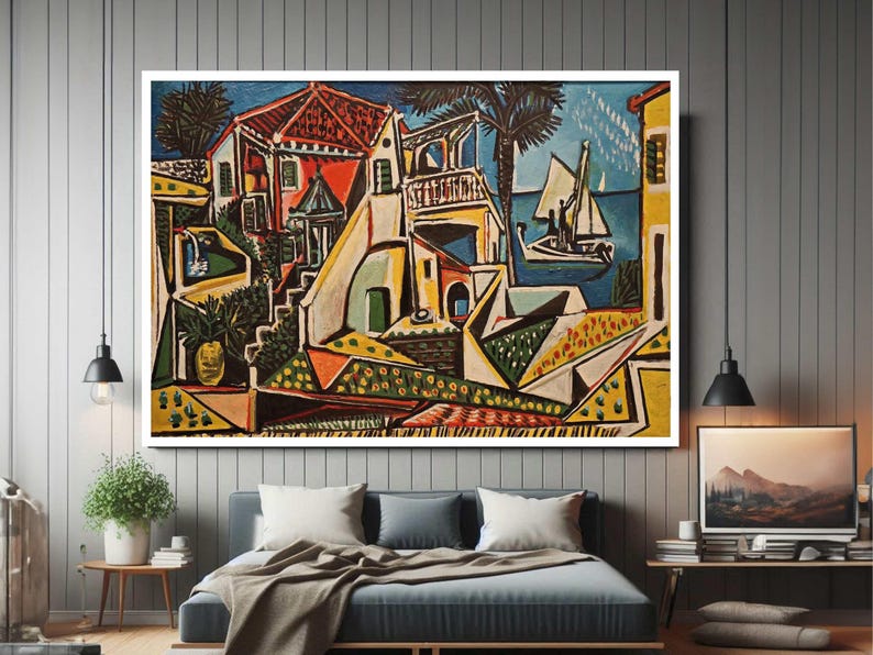 Picasso Mediterranean Landscape Canvas Print, Cubism Surrealism, Framed ...