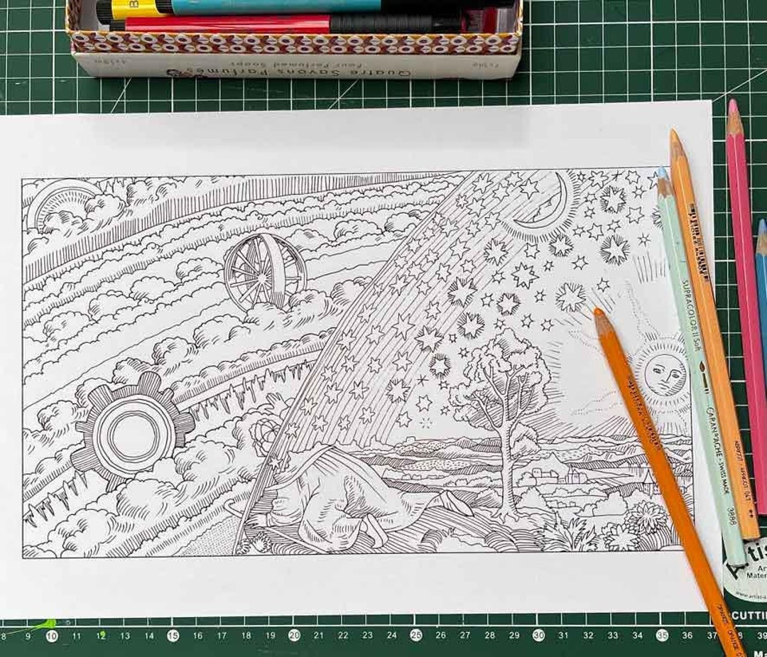 Mystical Coloring Pages to Print Flammarion Engraving and Cosmic Sky ...