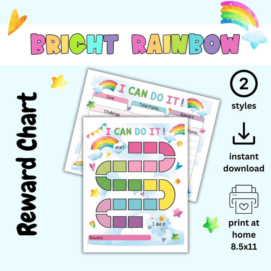 Bright Rainbow Reward Chart - Printable Rainbow Kids Behavior Chart ...