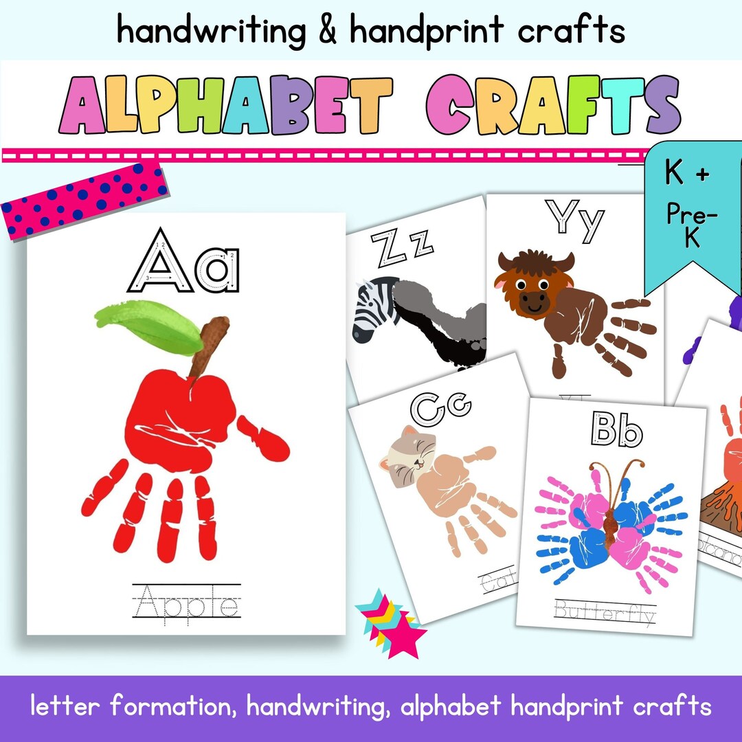 Alphabet Handprint Crafts & Handwriting Worksheet Bundle - Letter of ...