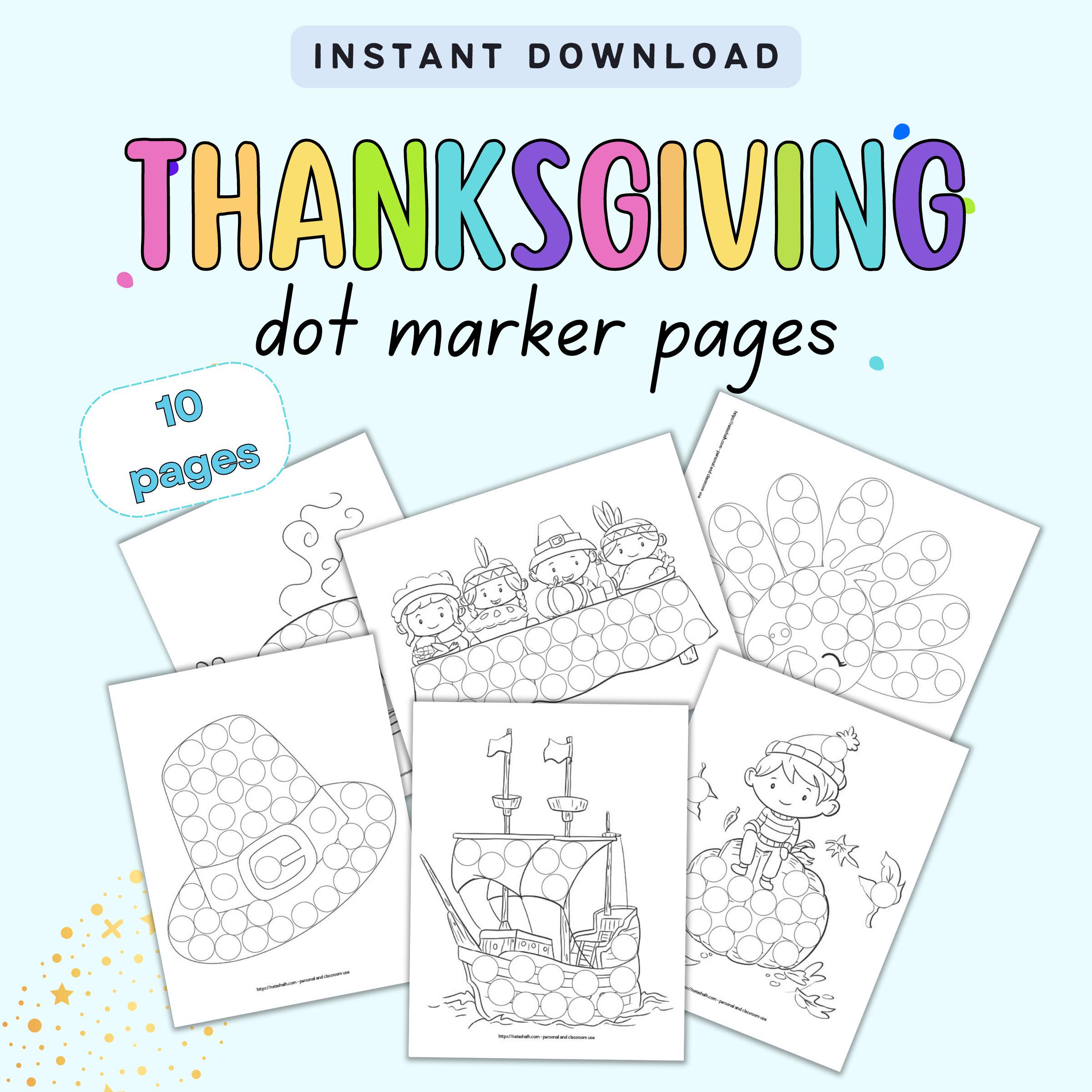 Thanksgiving Dot Marker Coloring Pages - Dot Markers Activity - Dab It ...