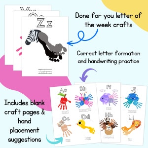 Alphabet Handprint Crafts & Handwriting Worksheet Bundle - Letter of ...