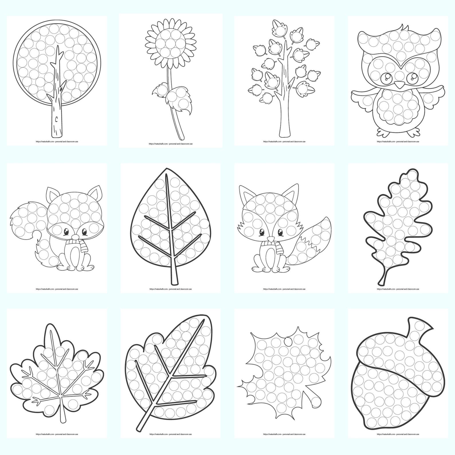 Fall Dot Marker Coloring Pages Printable - Dot Markers Activity - Dab ...