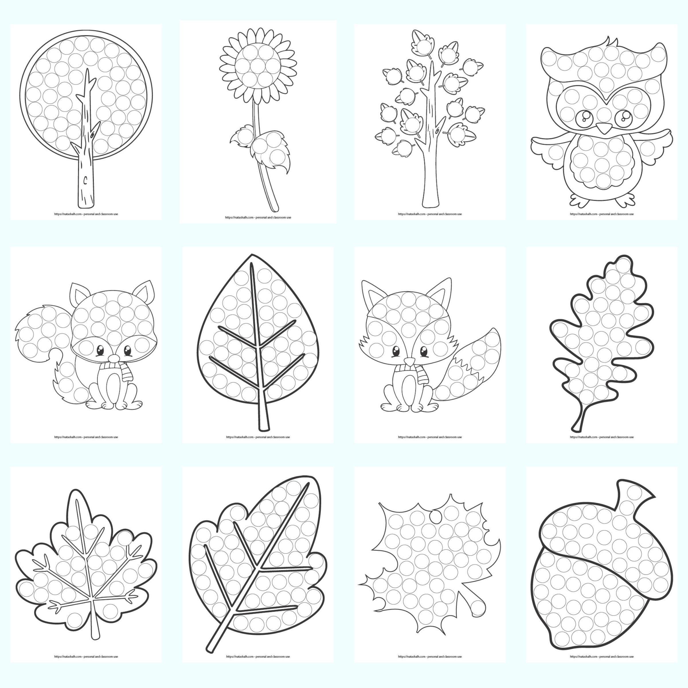 Fall Dot Marker Coloring Pages Printable - Dot Markers Activity - Dab ...
