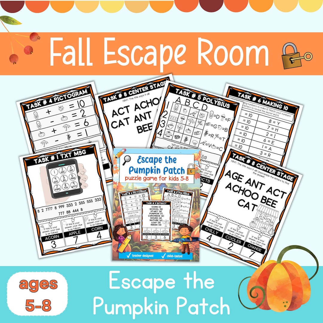 Fall Escape Room - No Prep Escape Room at Home for Kids 5-8 - Classroom ...