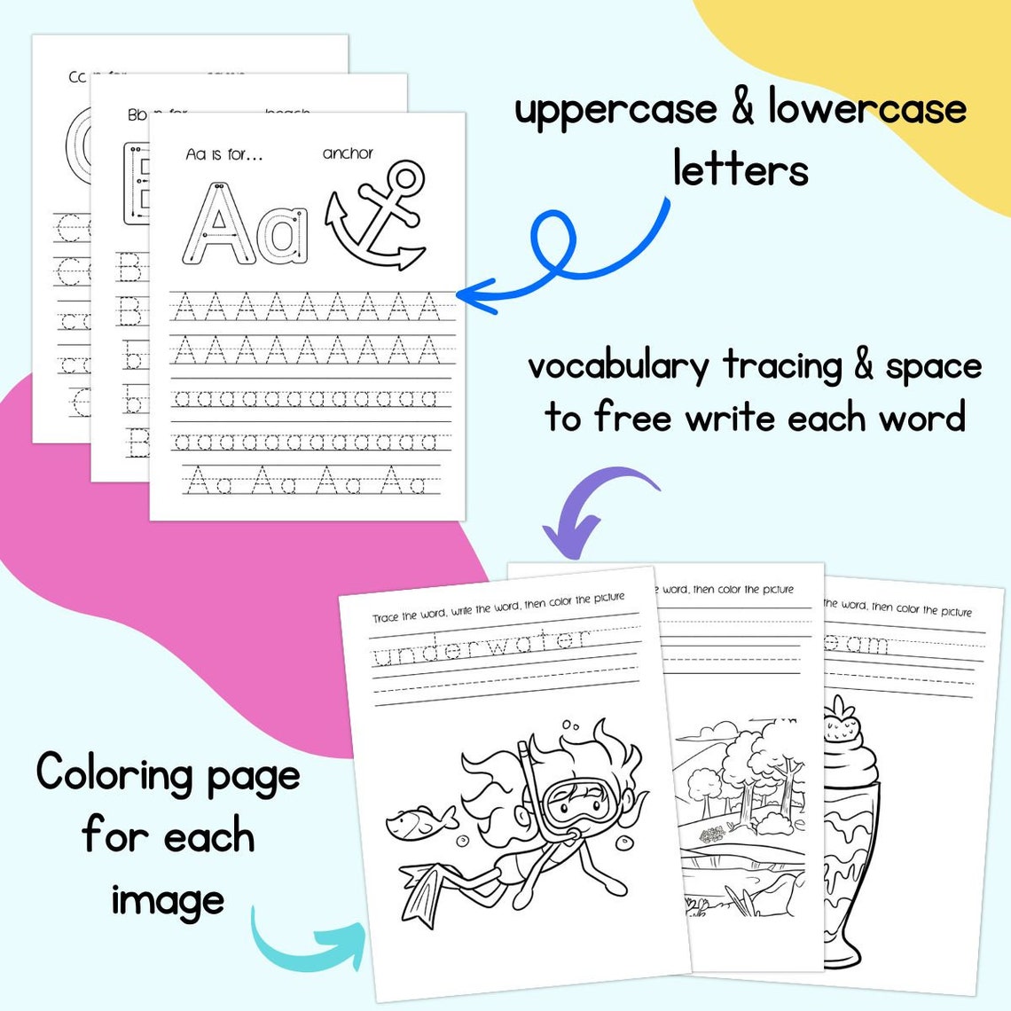 Summer Alphabet Handwriting Workbook and Coloring Pages for ...