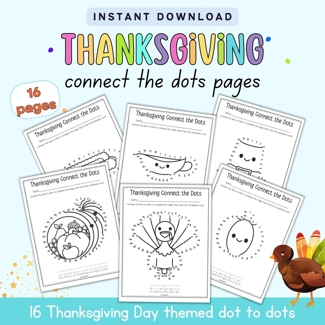 Thanksgiving Connect the Dots Worksheets Thanksgiving Day Dot to Dots ...