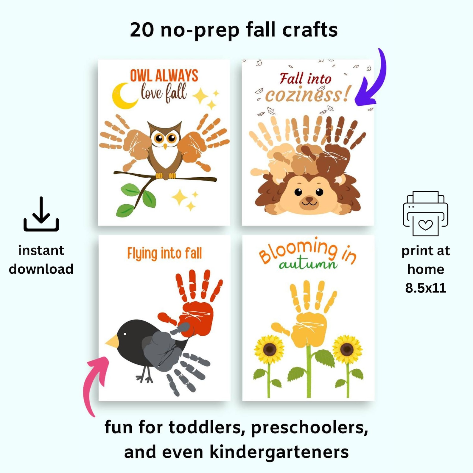 Fall Handprint Craft Printable Bundle - 20 Handprint Crafts for Autumn ...