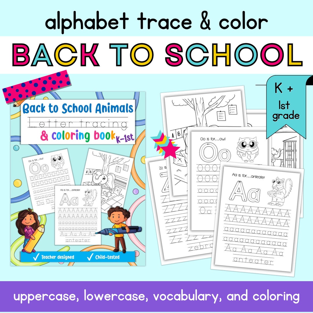 Back to School Alphabet Handwriting Workbook and Animal Coloring Book ...