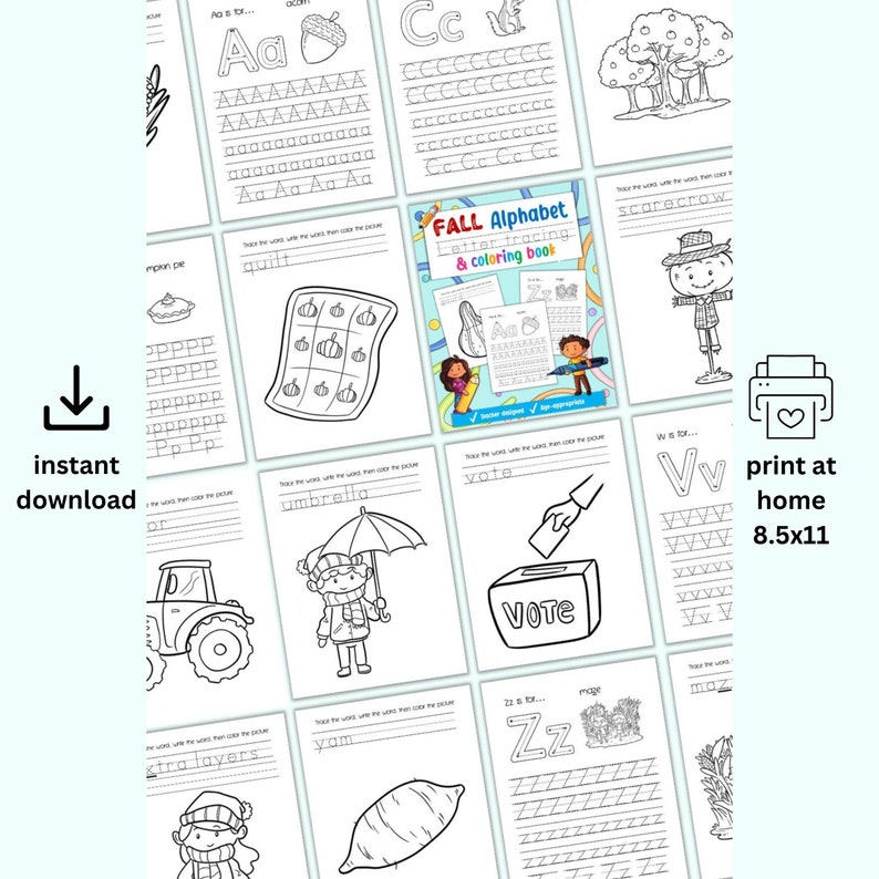 Fall Alphabet Handwriting Workbook and Coloring Book for Kindergarten ...