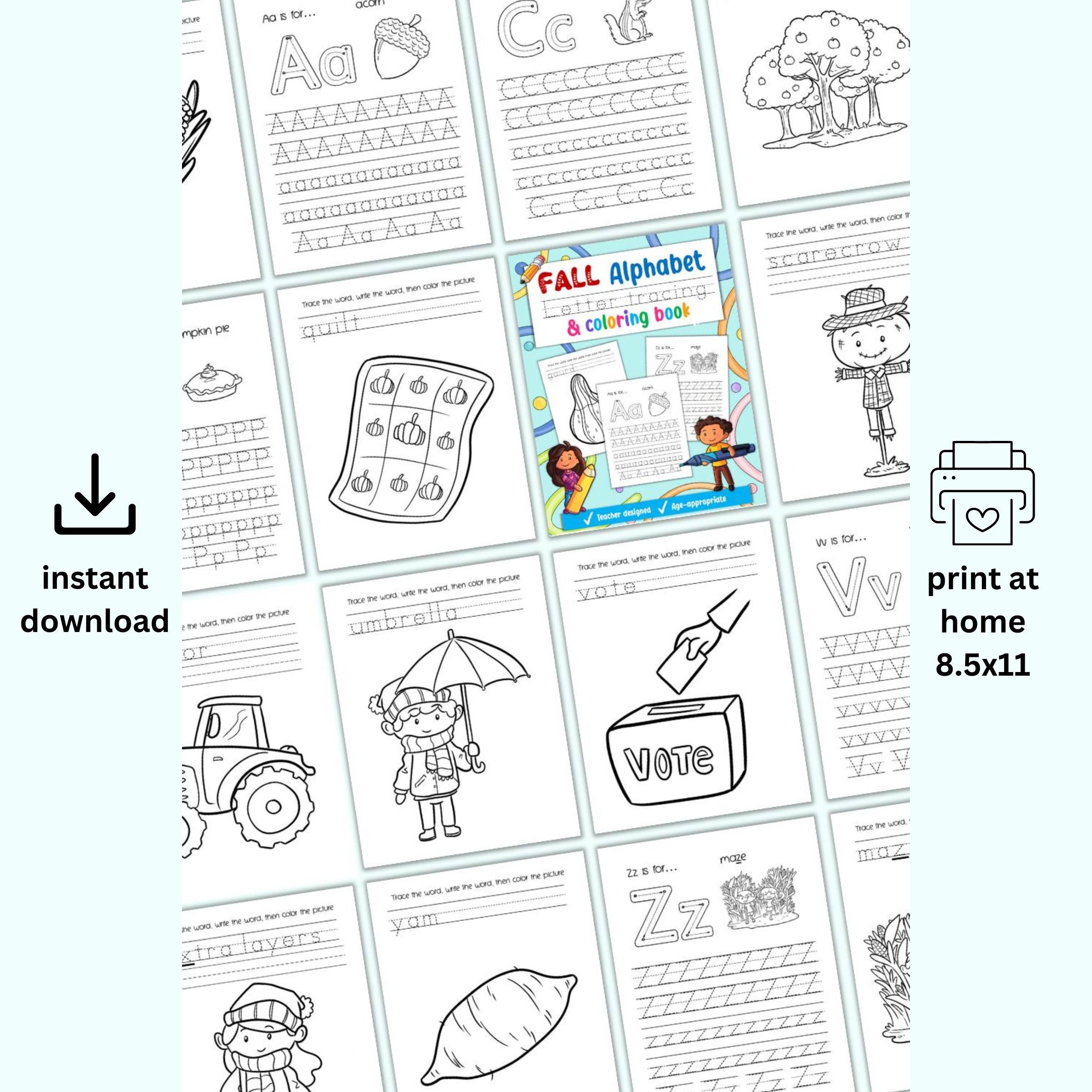 Fall Alphabet Handwriting Workbook and Coloring Book for Kindergarten ...