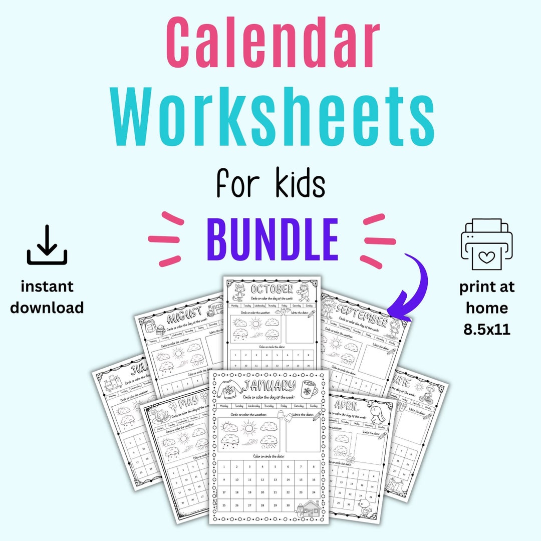 12 Months Printable Preschool Calendar Worksheet Pages - Kid's Daily ...