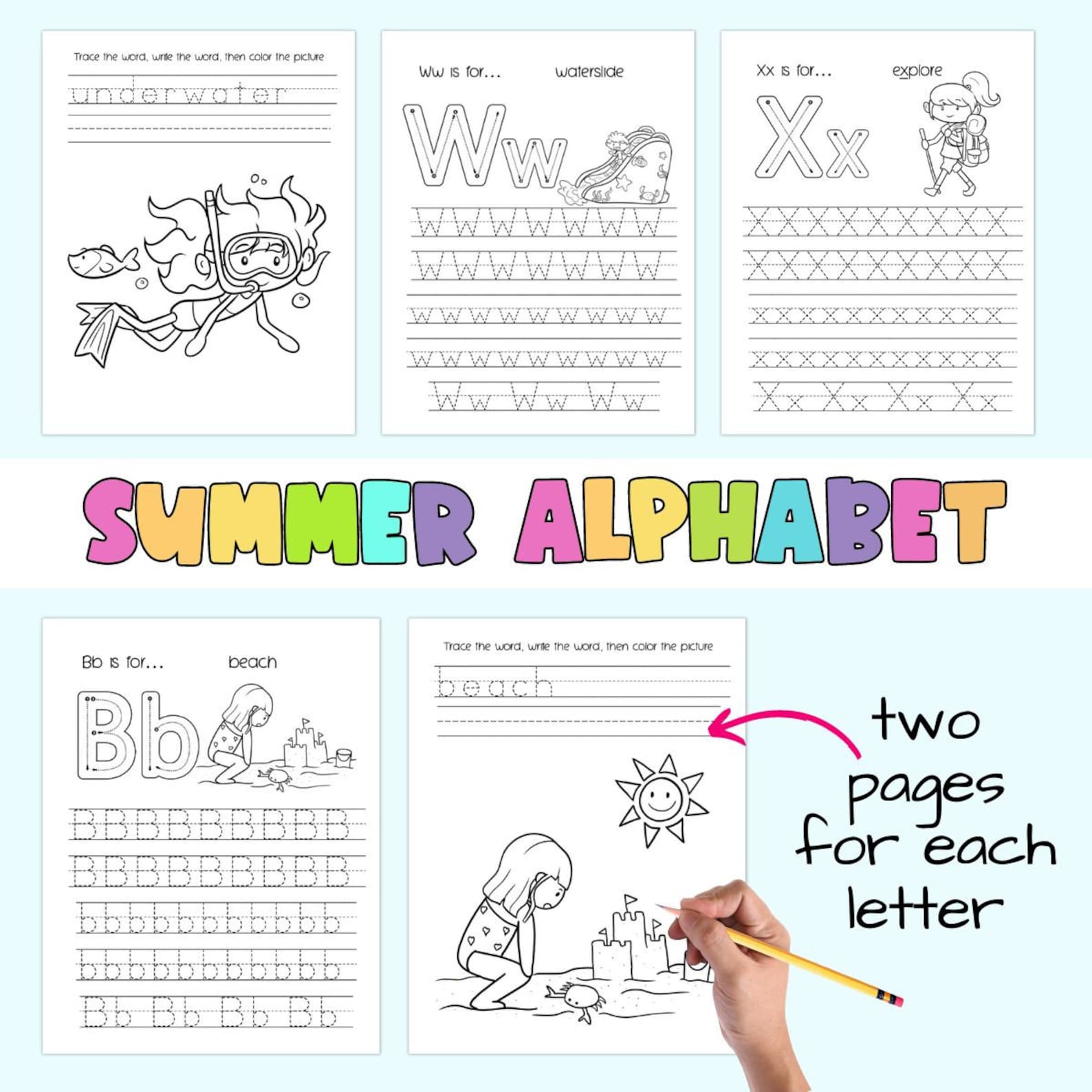 Summer Alphabet Handwriting Workbook and Coloring Pages for ...