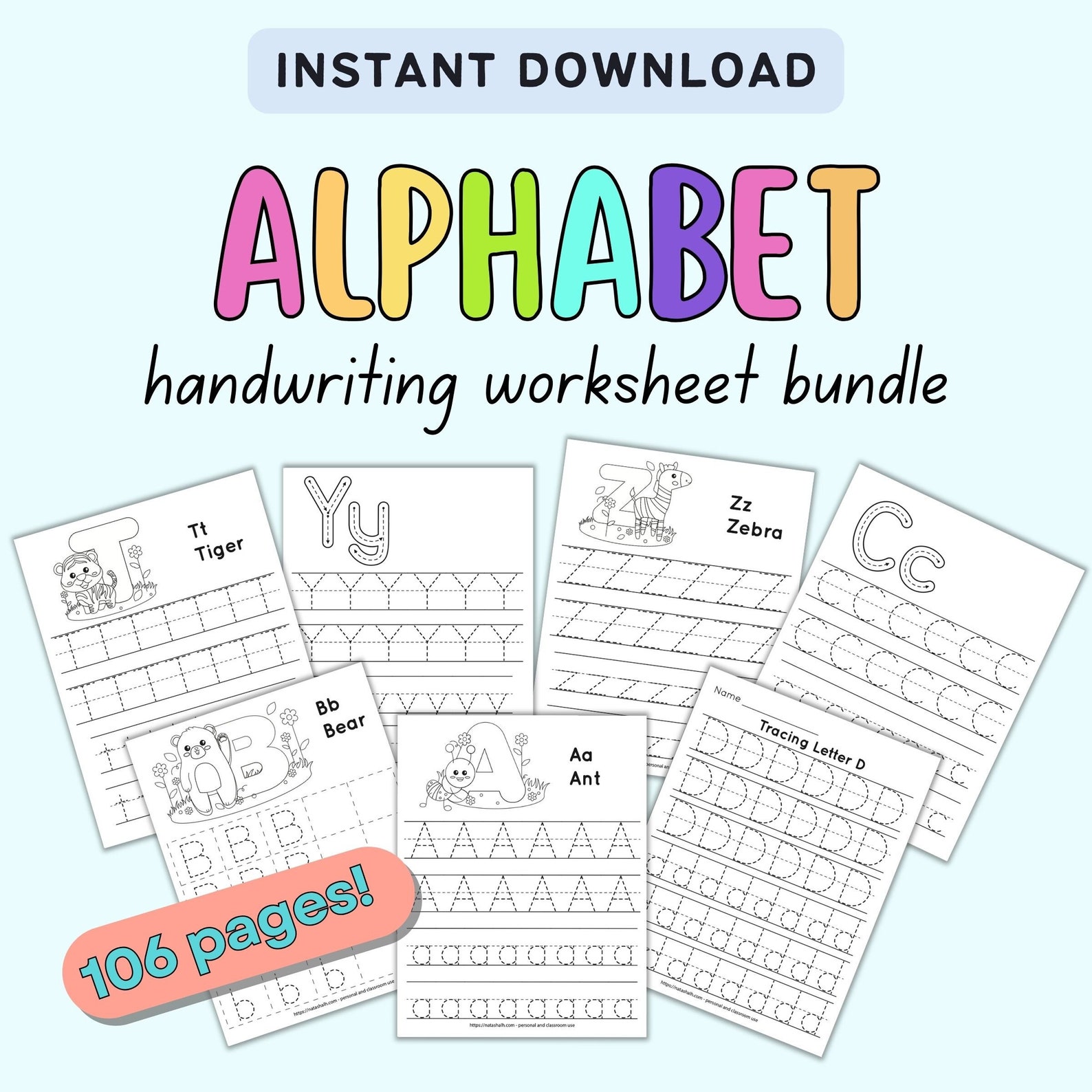 Alphabet Handwriting Worksheet Bundle 106 Pages of Letter Worksheets ...