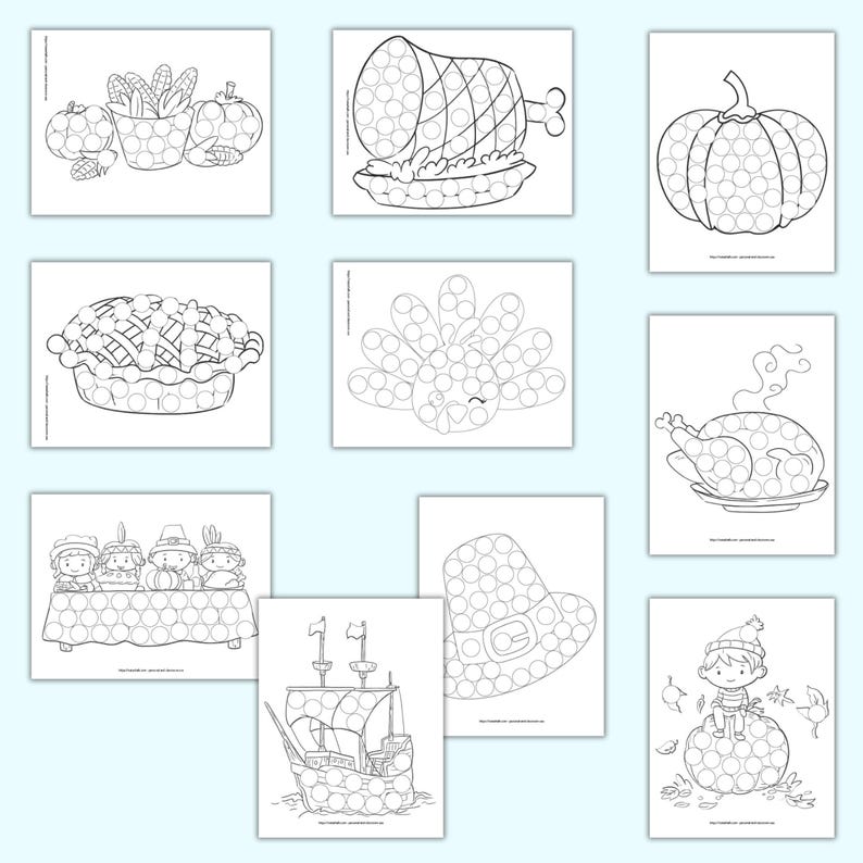 Thanksgiving Dot Marker Coloring Pages - Dot Markers Activity - Dab It ...