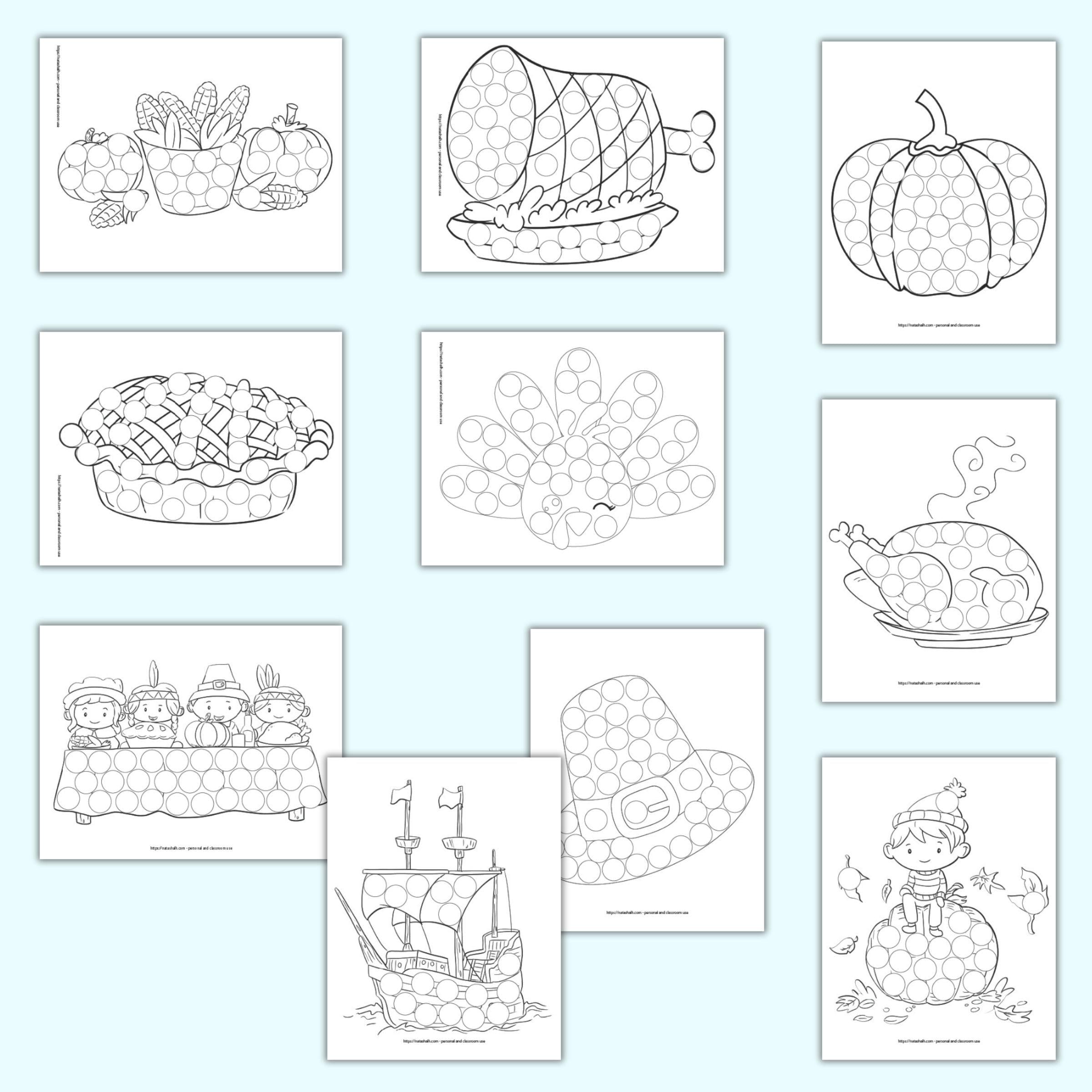 Thanksgiving Dot Marker Coloring Pages - Dot Markers Activity - Dab It ...