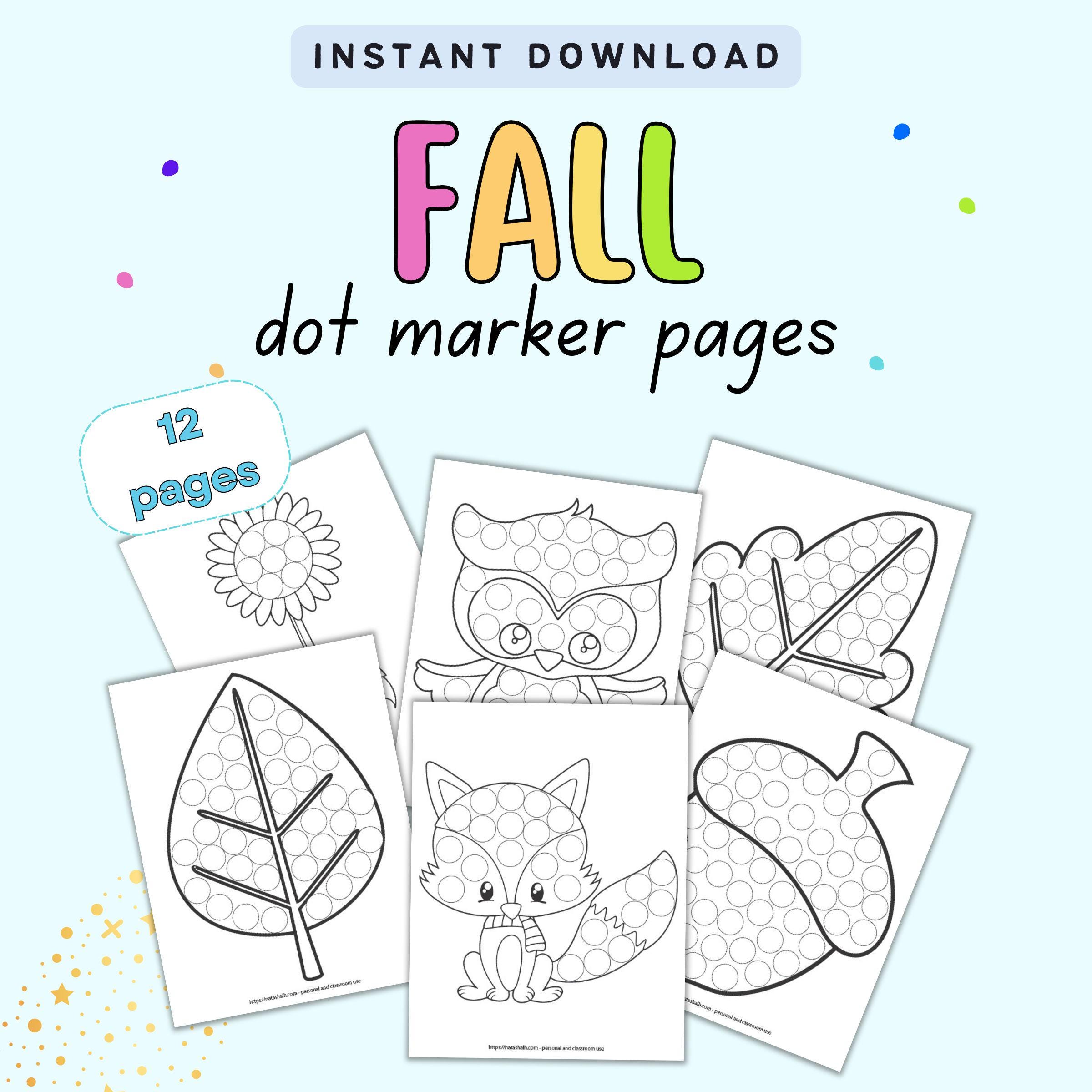 Fall Dot Marker Coloring Pages Printable - Dot Markers Activity - Dab ...