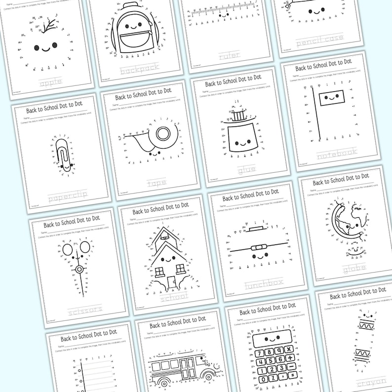 Back to School Connect the Dots Worksheets - Back to School Dot to Dots ...