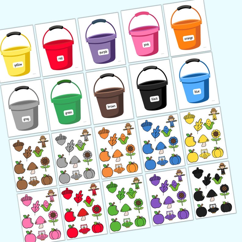 Fall Color Sorting Activity - Printable Color Sorting Buckets - Fall ...