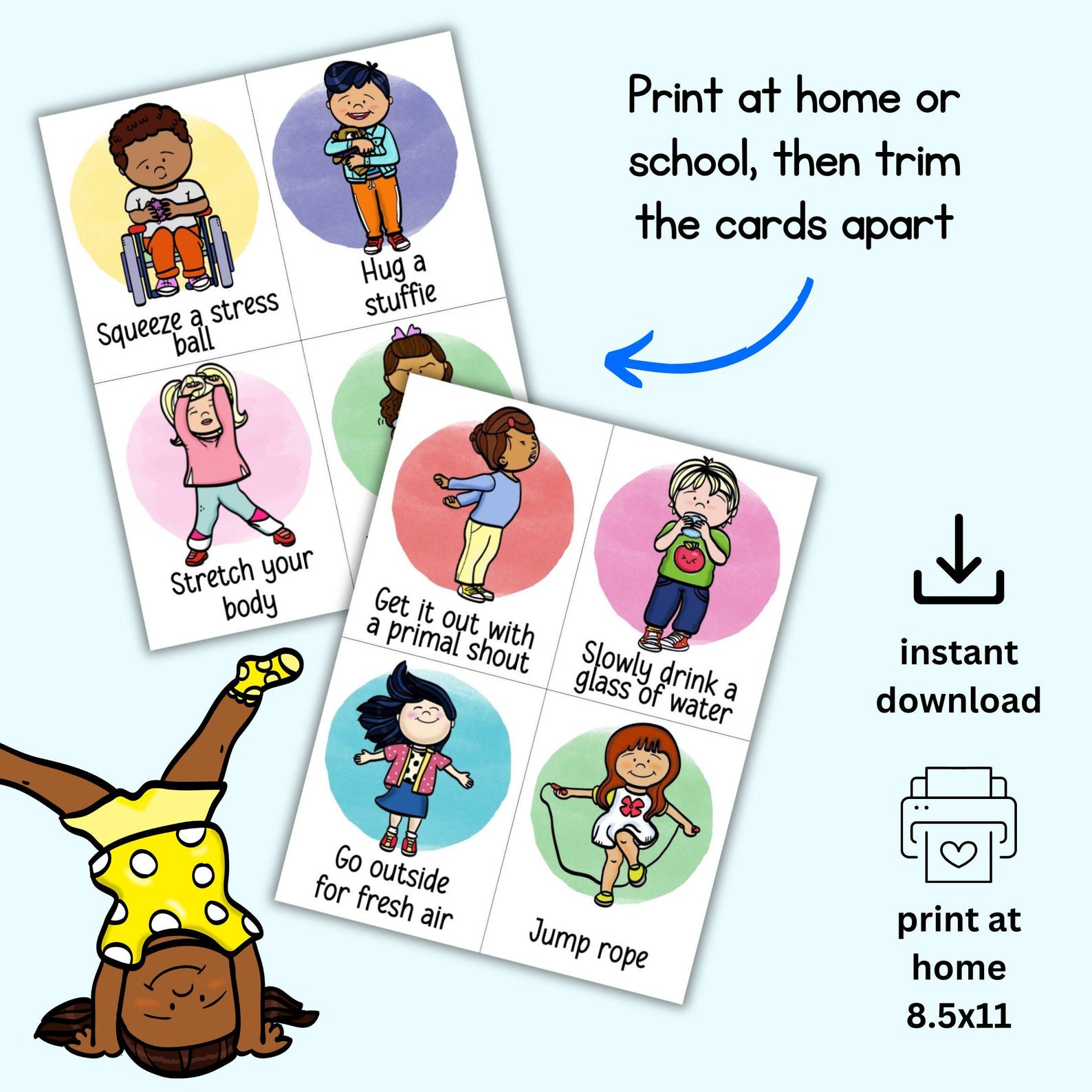 Coping Skills Cards for Kids - 32 Calm Down Strategy Cards for Kids for ...