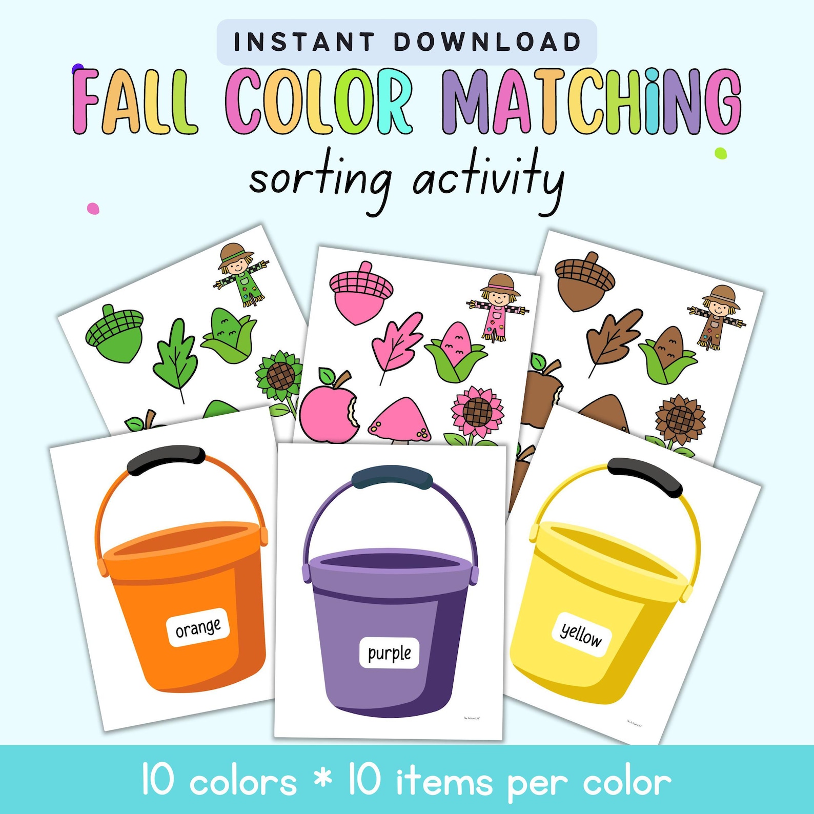 Fall Color Sorting Activity - Printable Color Sorting Buckets - Fall ...