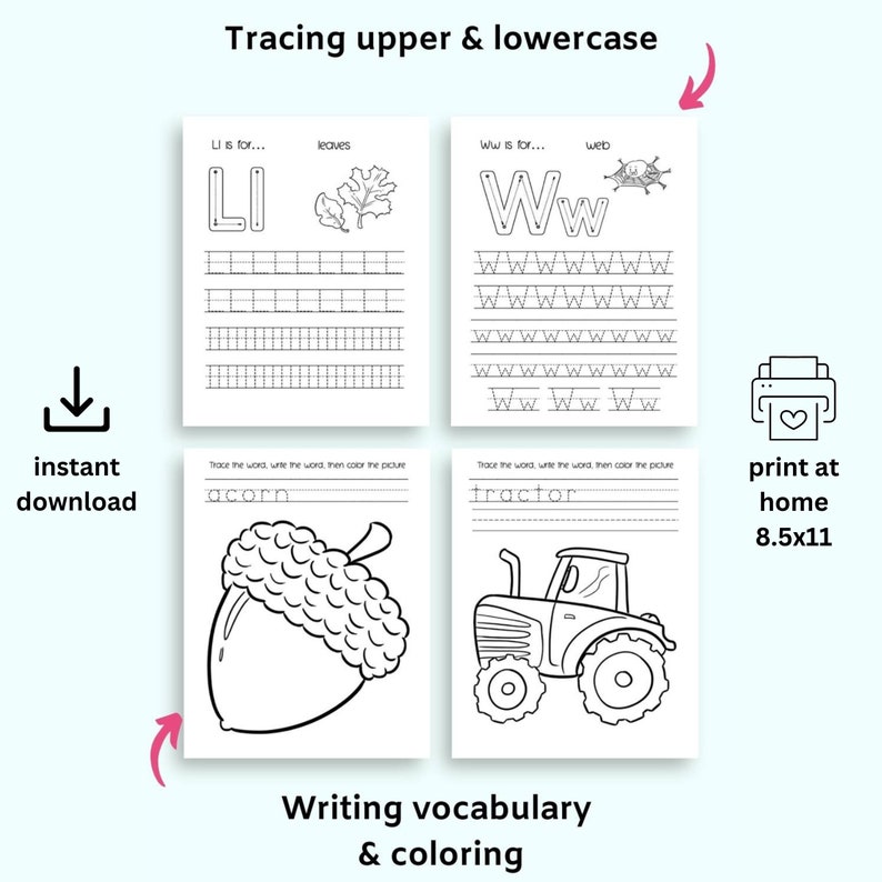 Fall Alphabet Handwriting Workbook and Coloring Book for Kindergarten ...