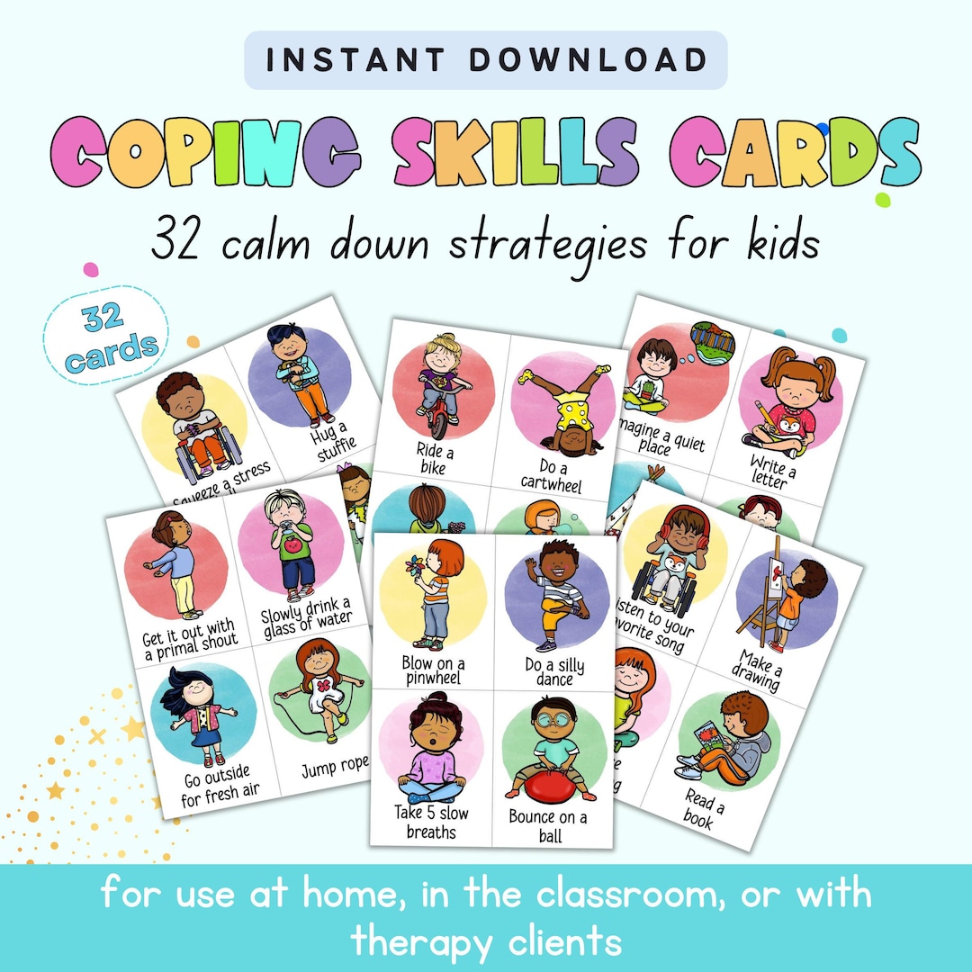 Coping Skills Cards for Kids - 32 Calm Down Strategy Cards for Kids for ...