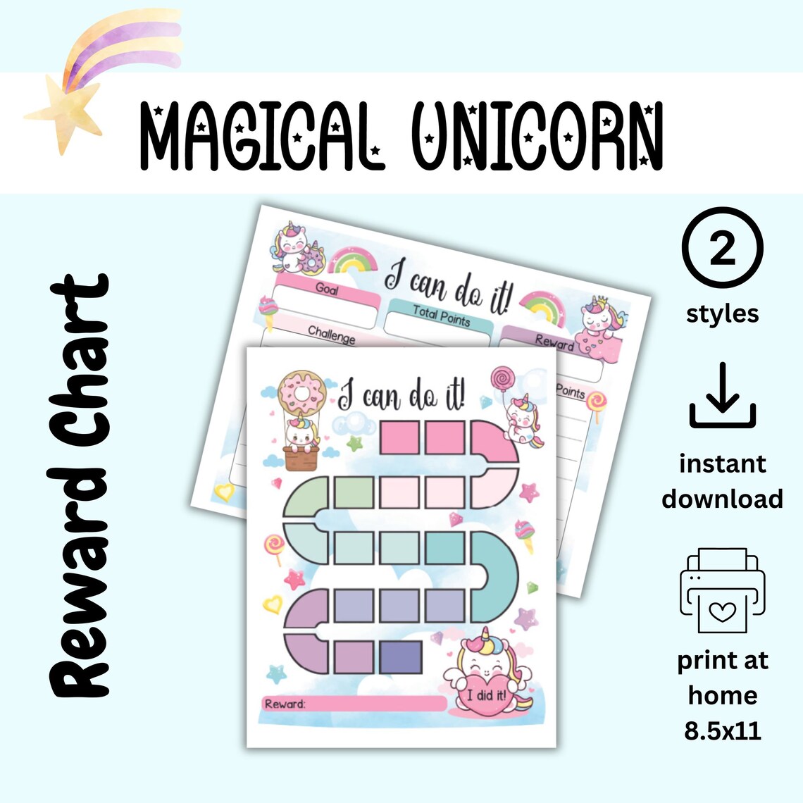 Unicorn Reward Chart - Printable Unicorn Kids Behavior Chart - Sticker ...
