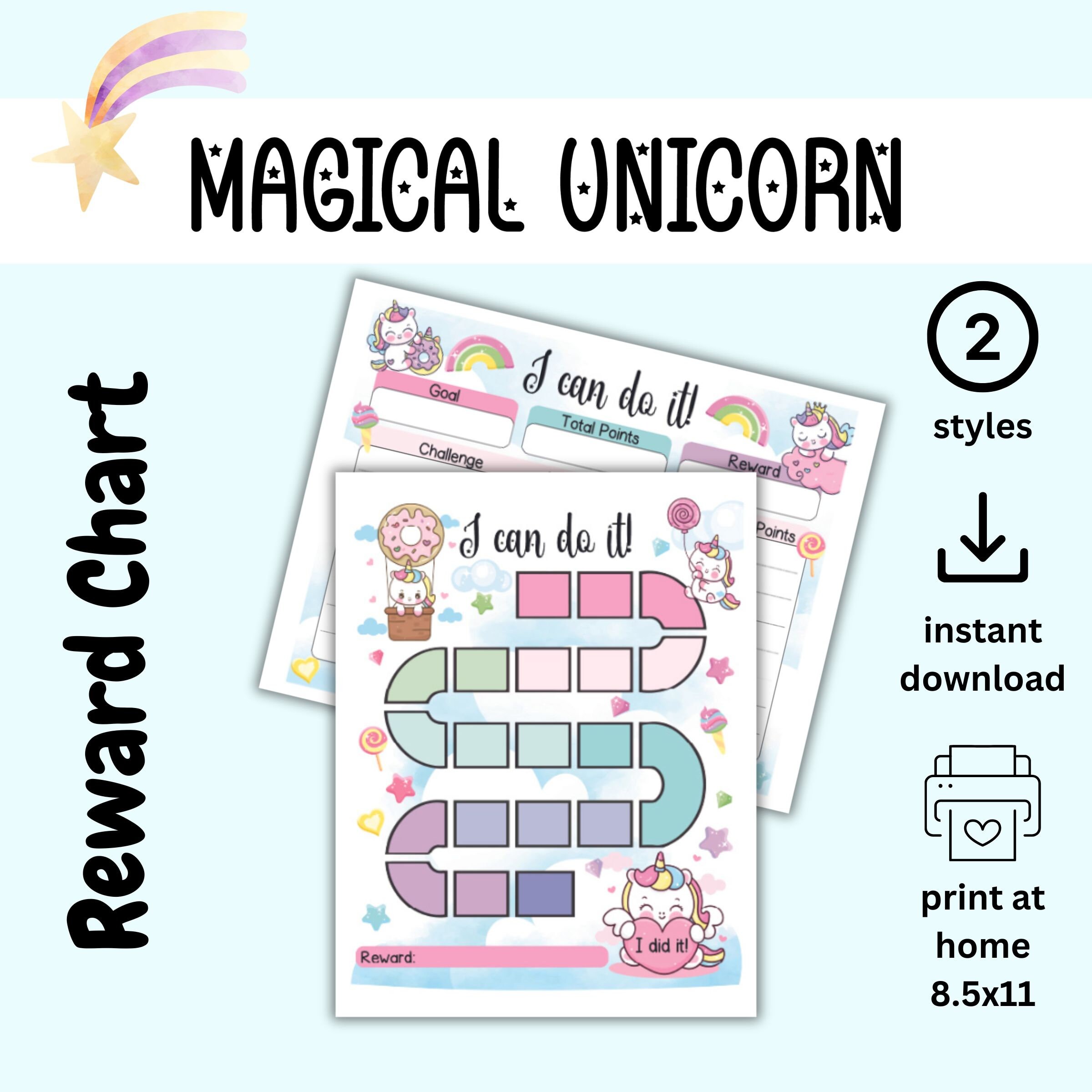 Unicorn Reward Chart - Printable Unicorn Kids Behavior Chart - Sticker ...