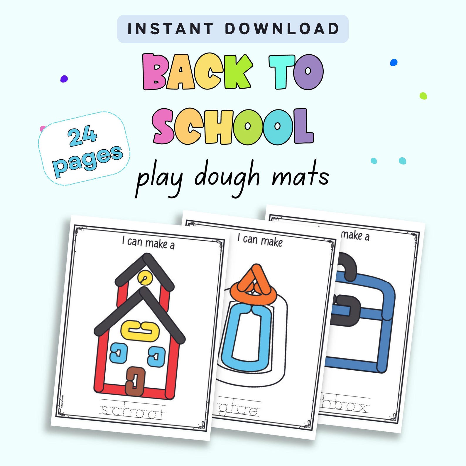 Back to School Theme Play Dough Mats - Fall Play Dough Activity Mats ...