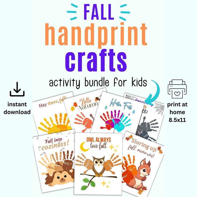 Fall Handprint Craft Printable Bundle - 20 Handprint Crafts for Autumn ...