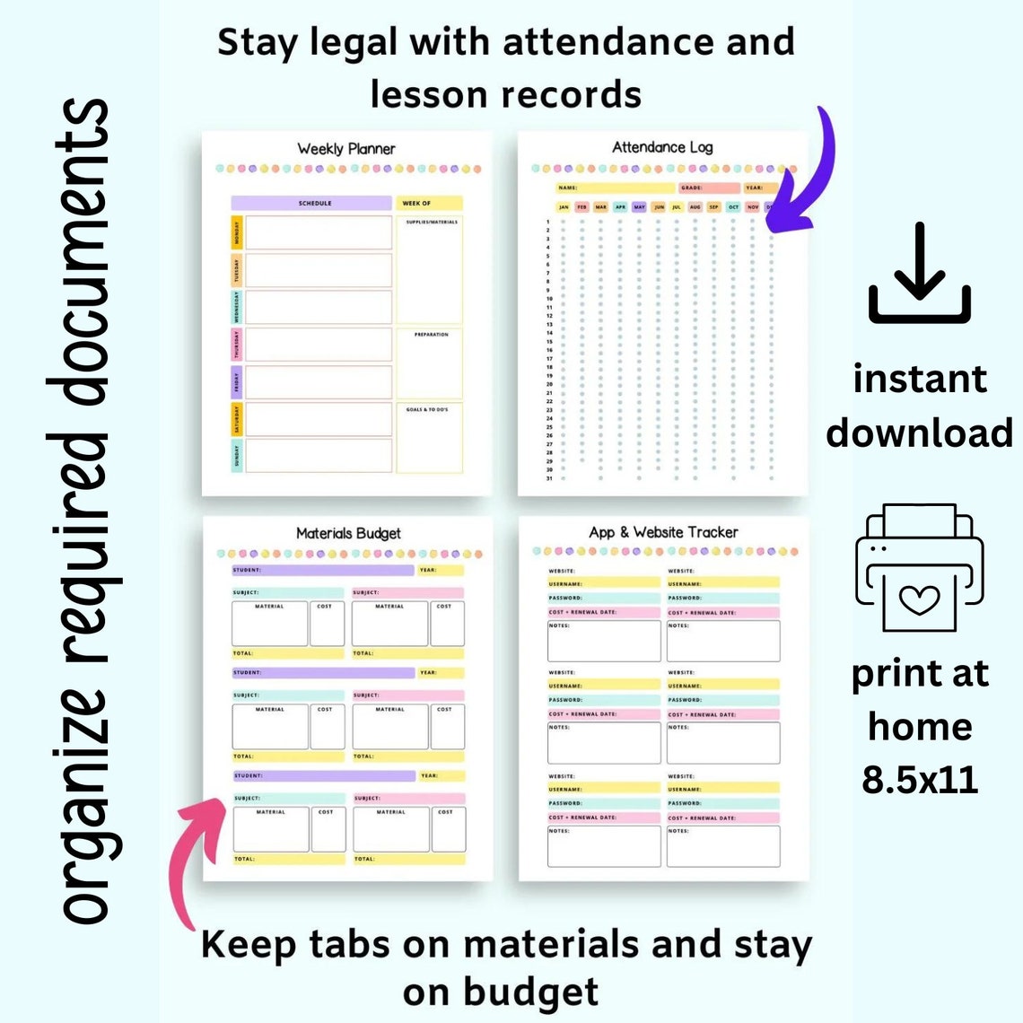Homeschool Planner - Printable Homeschool Pastel Planner - Home School ...