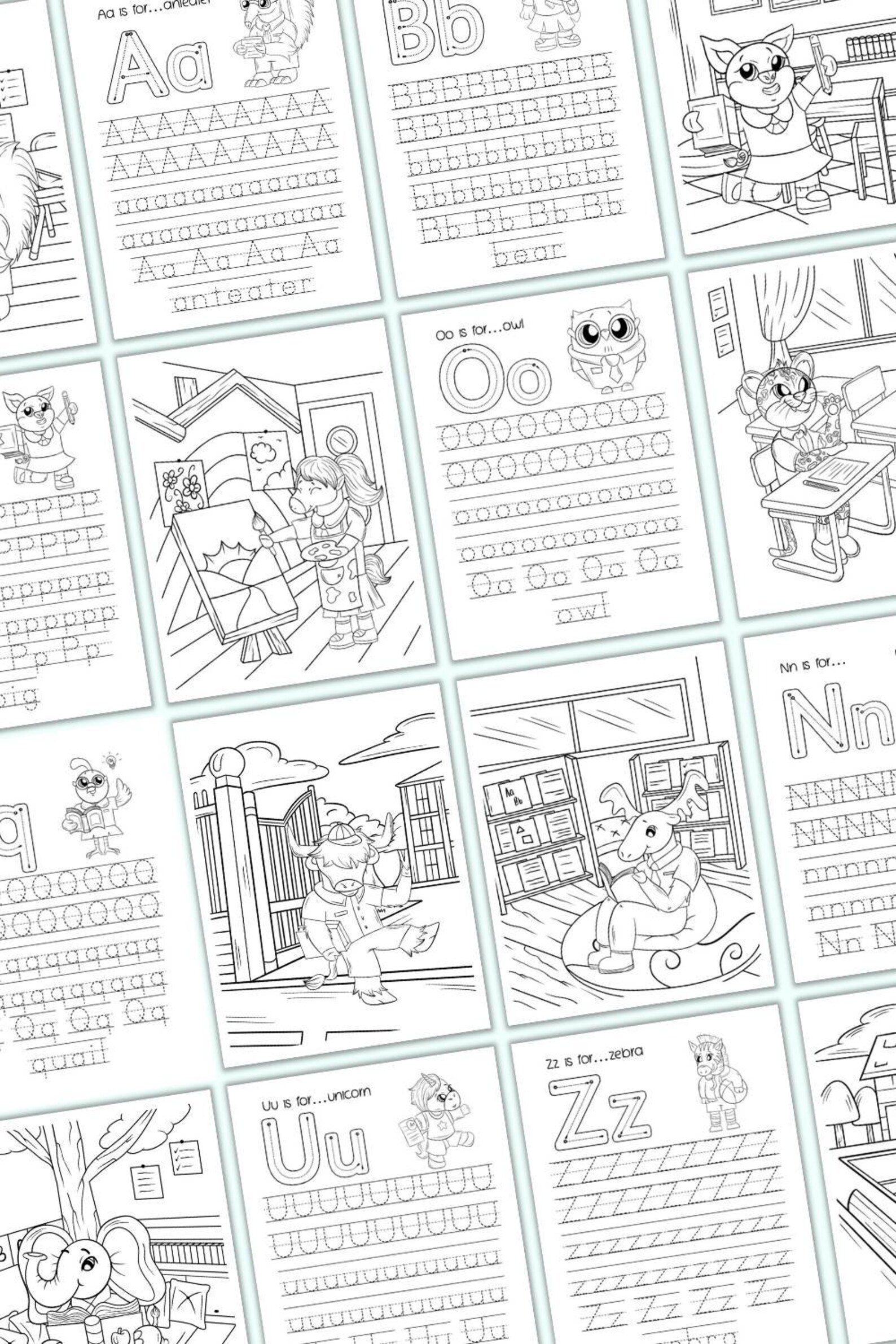 Back to School Alphabet Handwriting Workbook and Animal Coloring Book ...