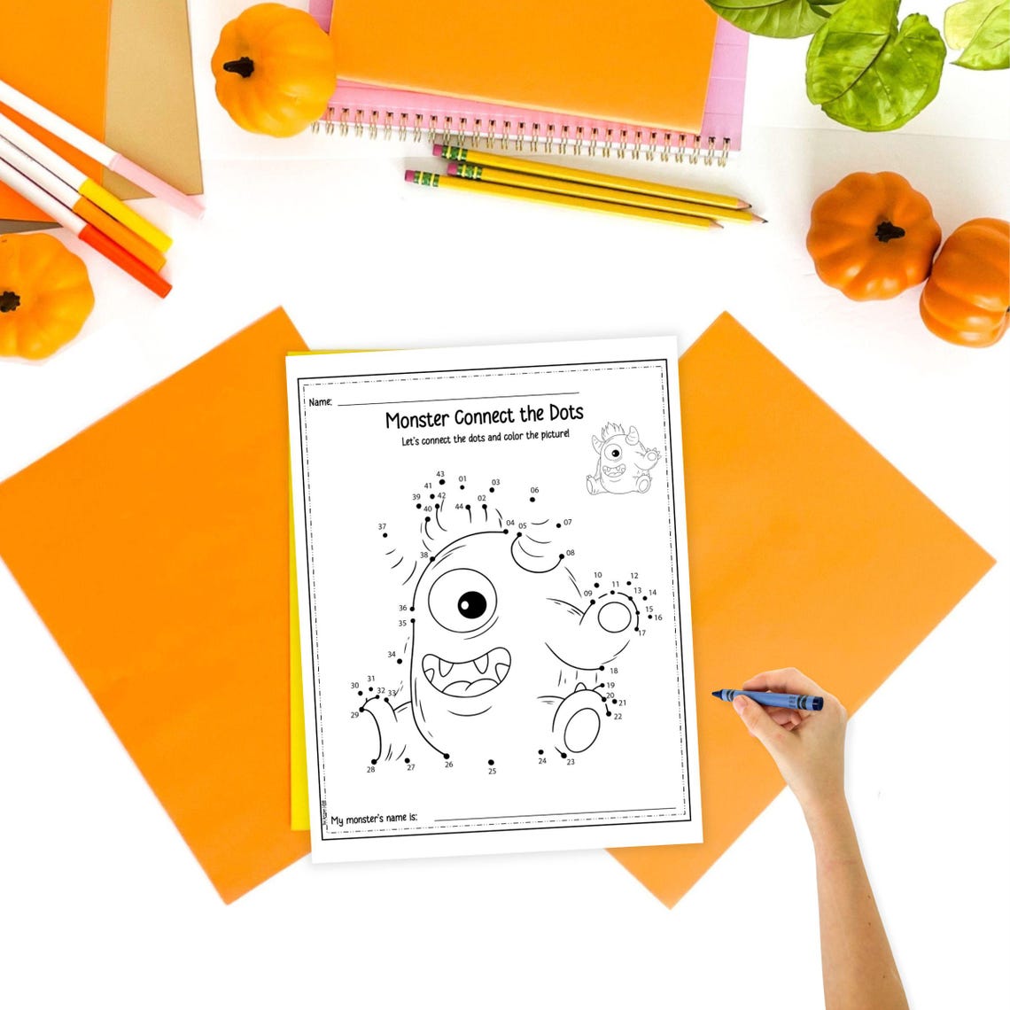 Monster Connect the Dots Worksheets - Cute Monster Dot to Dots for ...