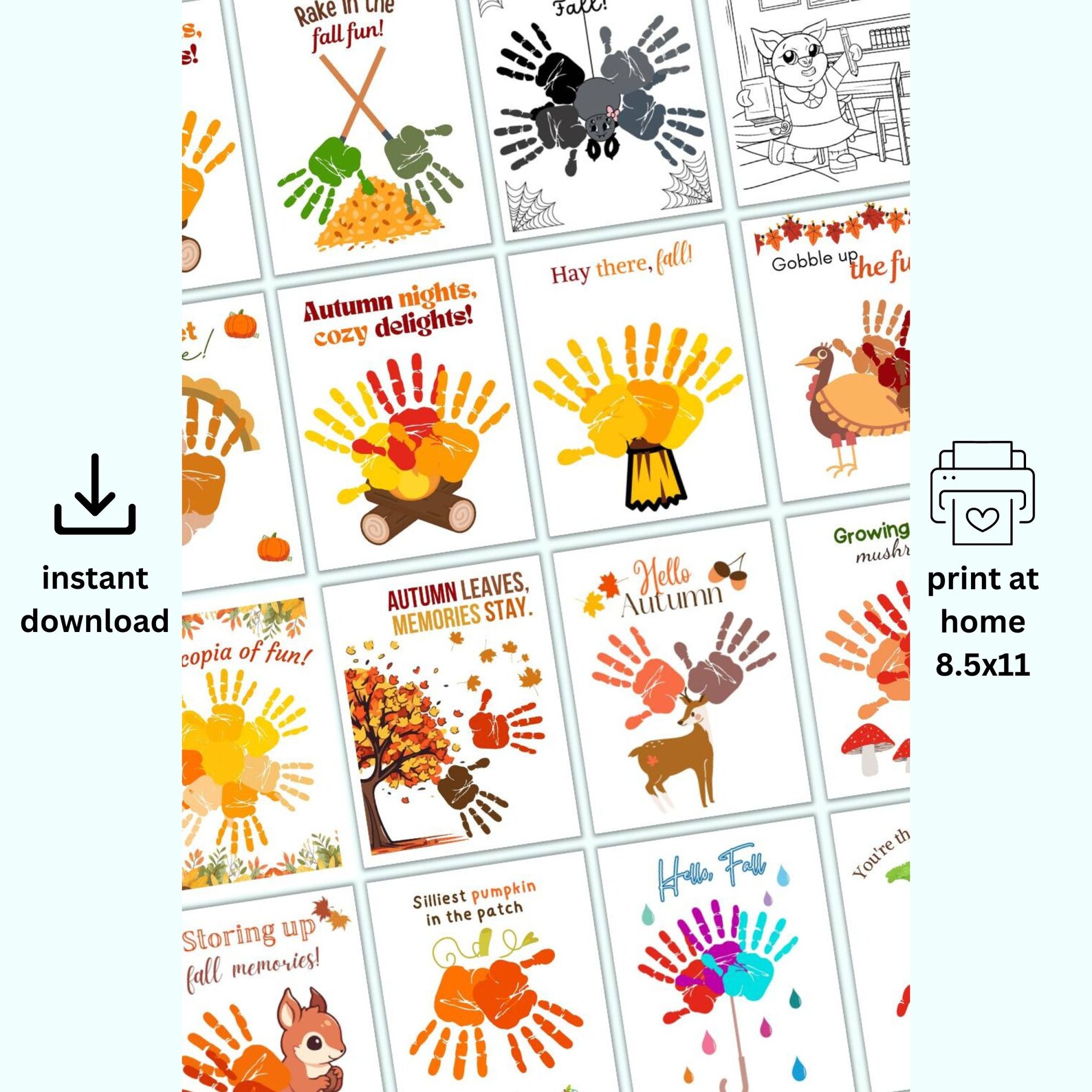 Fall Handprint Craft Printable Bundle - 20 Handprint Crafts for Autumn ...