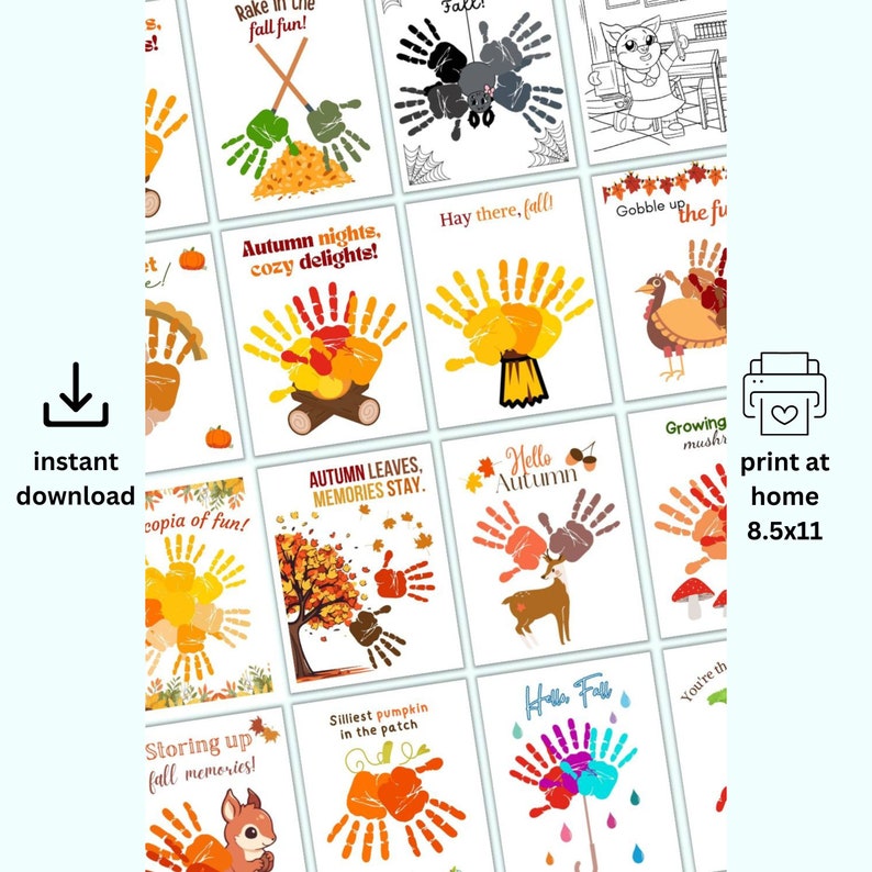 Fall Handprint Craft Printable Bundle - 20 Handprint Crafts for Autumn ...